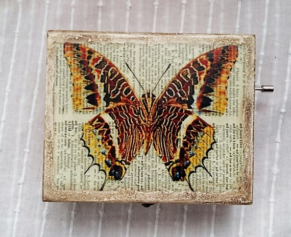 Wooden music box Box with butterfly Music box with