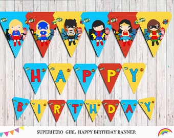 Banderines Cumpleaños Superhéroes. Guirnalda Fiesta Cumpleaños