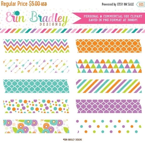 60% OFF SALE Digital Washi Tape Clipart by ErinBradleyDesigns