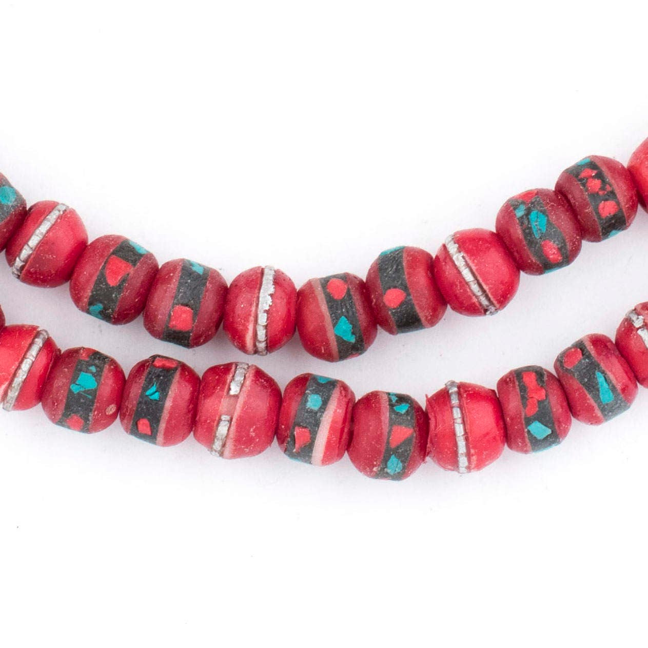 108 Vintage Tibetan Prayer Beads Inlaid Bone Beads