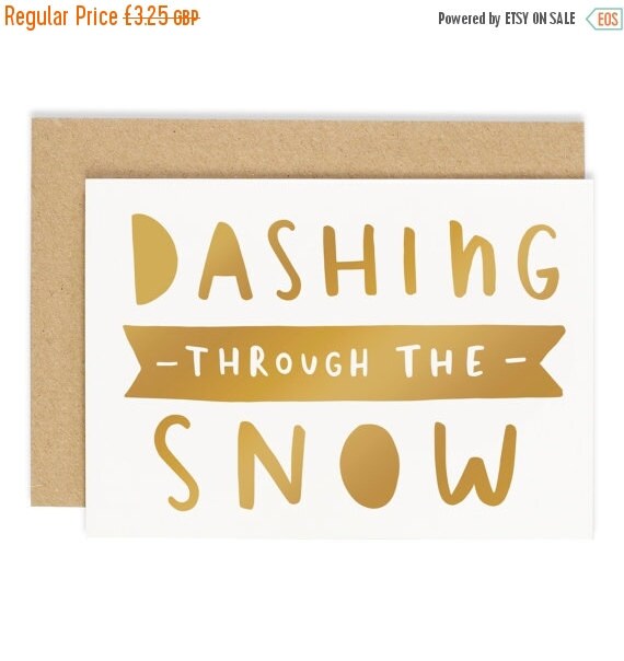SALE Dashing Through the Snow Christmas Card Gold by OldEnglishCo