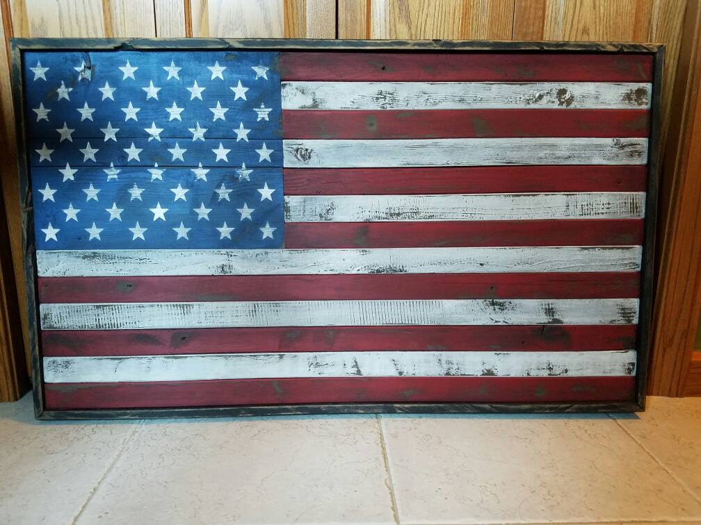 Framed Primitive American Flag