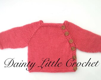 Pink baby cardigan hand knitted for 0-3 months old baby EU