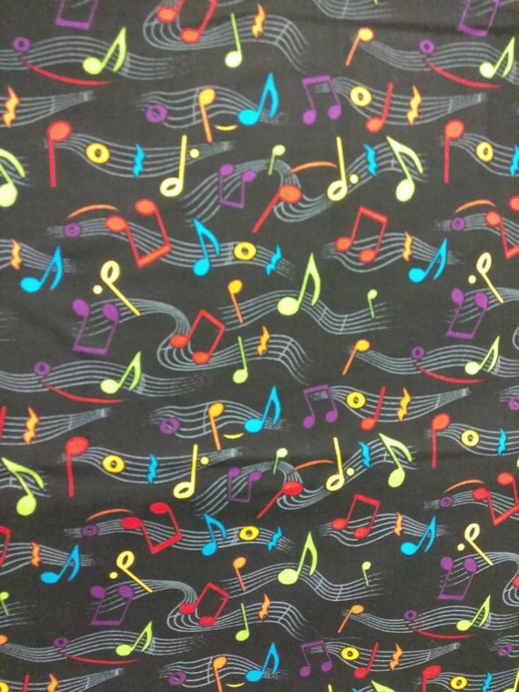 Musical notes fabric per yard black for Quilting/Crafting