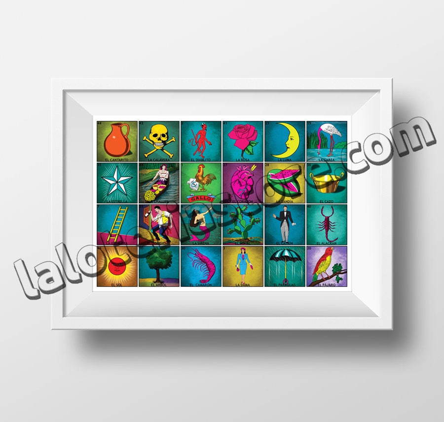 Mosaic Loteria Poster 24 Loteria Cards Art Print Poster