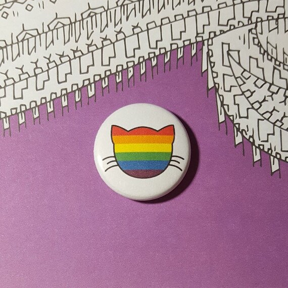 Rainbow Lgbt Flag Cat Pinback Button Or Magnet