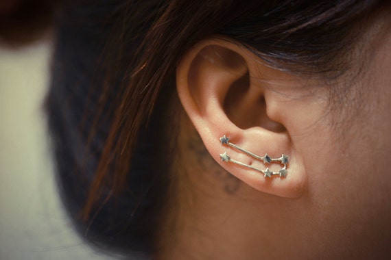 Taurus Zodiac Constellation Sterling Silver Ear Climbers