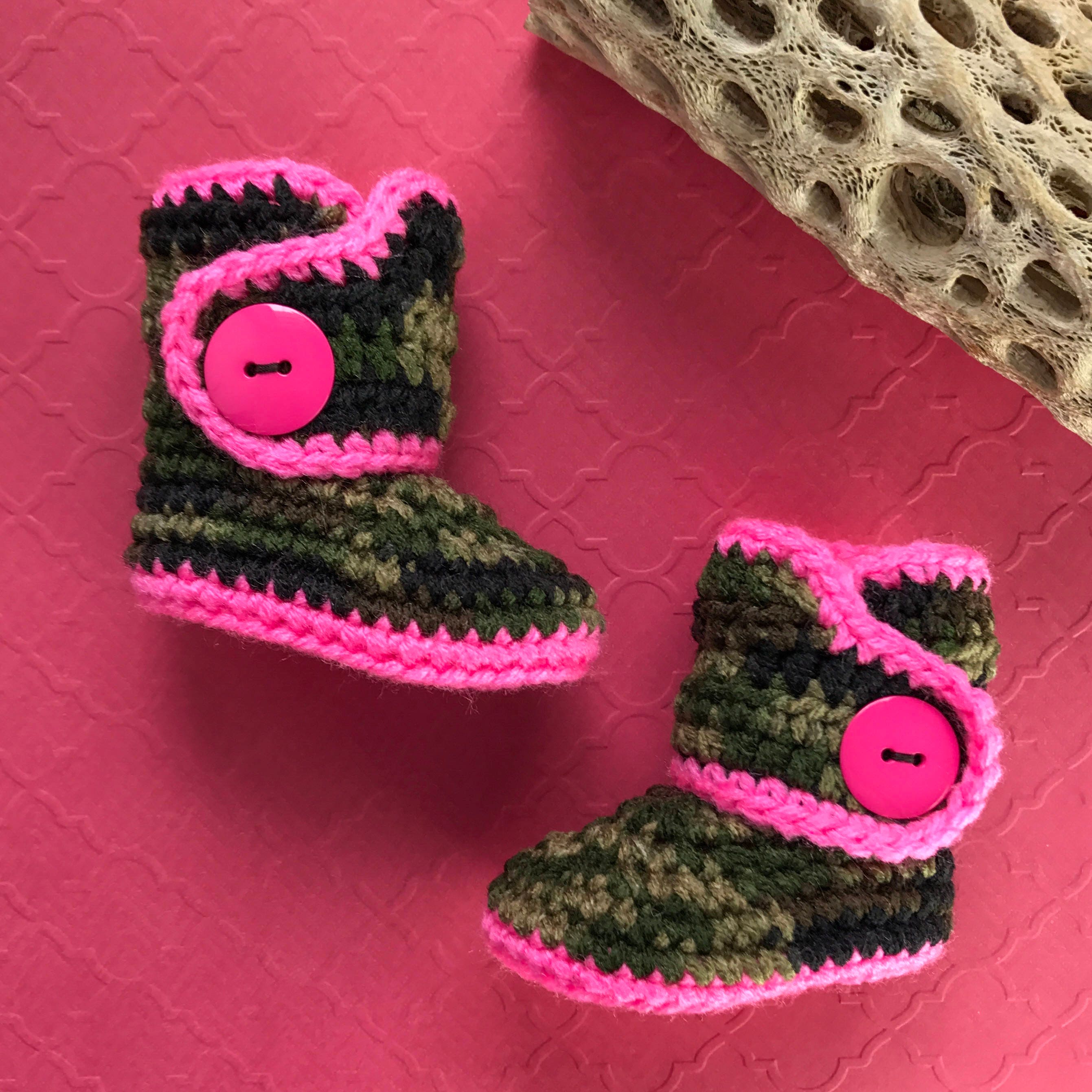 Infant Cowgirl Boots Hot Pink Newborn Booties Camouflage
