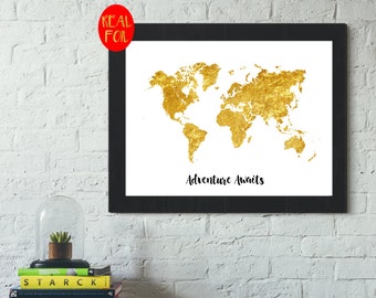 Gold foil world map | Etsy