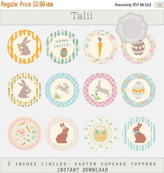 Happy Easter Cupcake Toppers 2 inch circle collage sheet