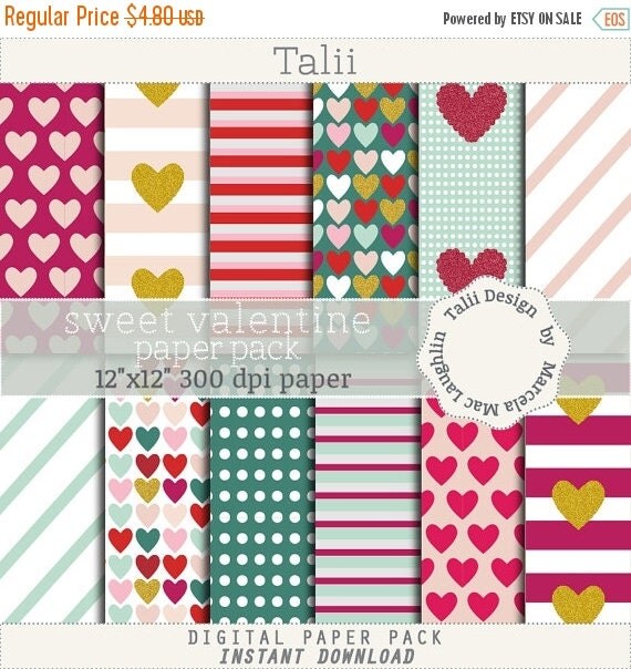 Sweet Valentine DIGITAL PAPER PACK Hearts stripes by HelloTalii