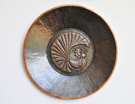 Vintage Brass Wall Decor Plate Large Peacock Plate Bohemian