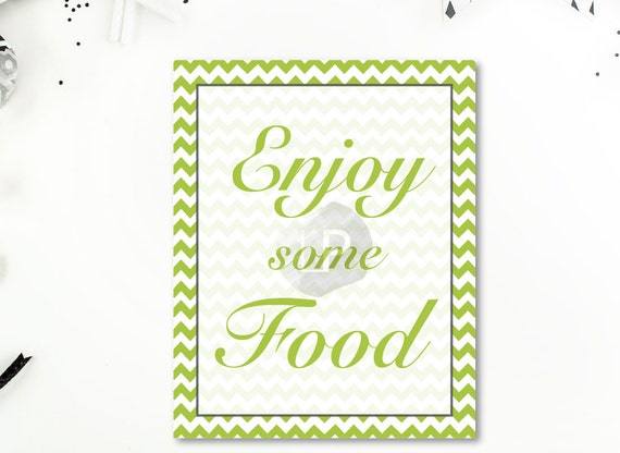 Enjoy some food Green baby shower food table sign Baby