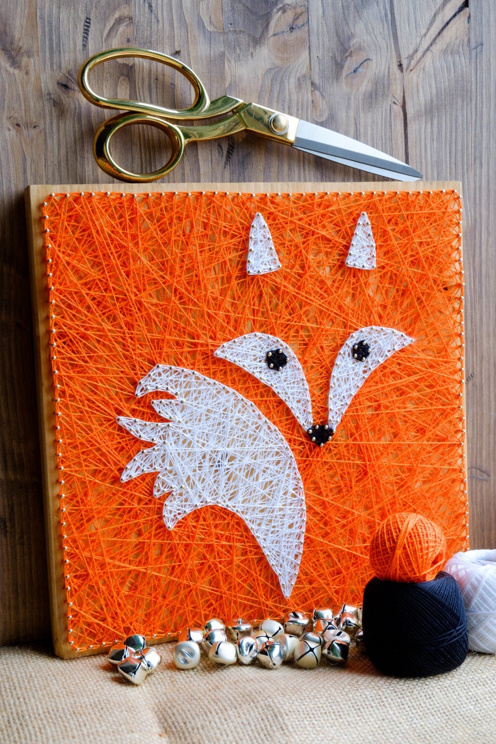 Nursery decoration fox string art made on reclaimed wood