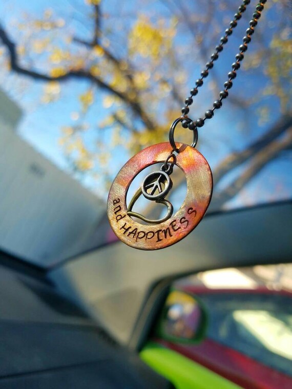 Sweet sixteen hand stamped rear view mirror charm. Car dangley