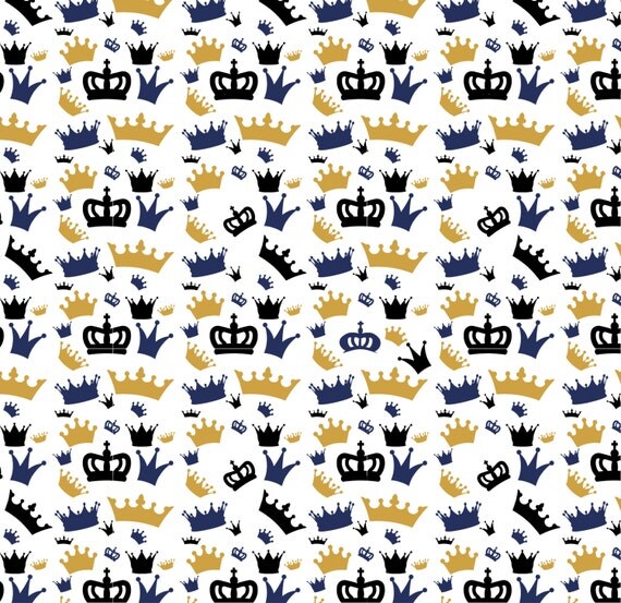 Navy Gold Black Royal Crown. Prince. Crowns. King Fabric by