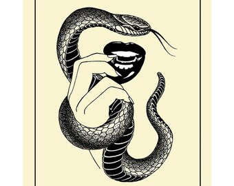 Snake woman drawing | Etsy