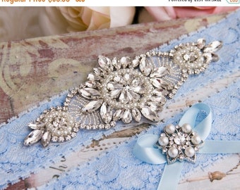 SALE 15% OFF Blue Wedding Garter Set. Blue Lace by GarterQueen