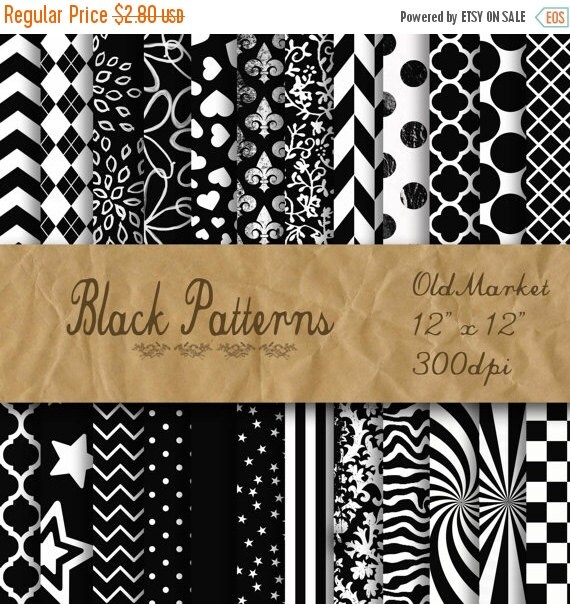 30% Off Sale Black Patterns Digital Paper Black by OldMarket