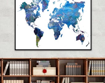 Blue world map | Etsy