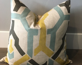 Teal yellow pillow | Etsy