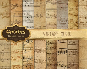 Vintage Christmas Sheet Music Digital Paper Scrapbook Paper