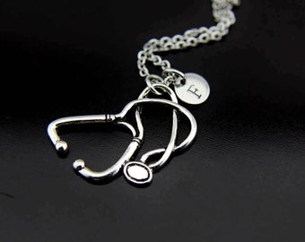 Stethoscope Pendant Necklace Initial Necklace Personalized