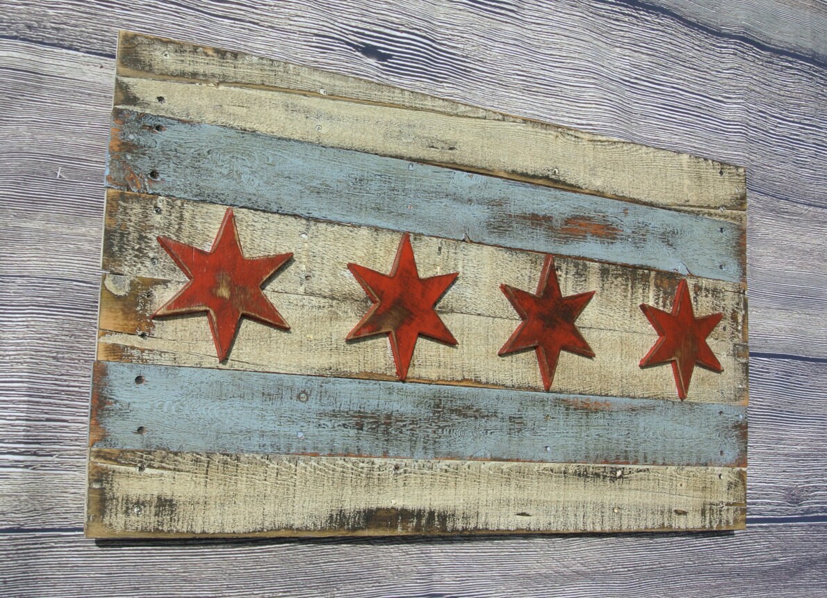 3D Chicago Flag reclaimed wood distressed weathered 6