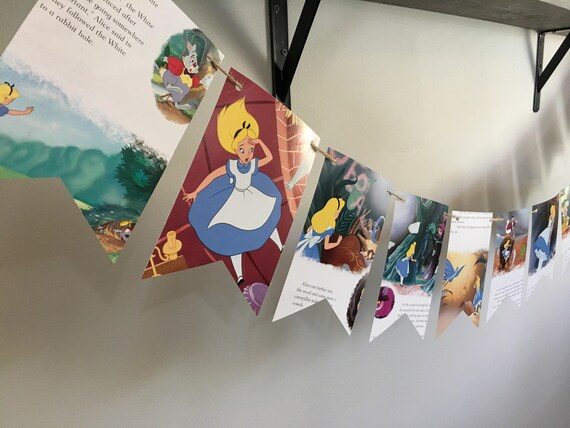 ALICE IN WONDERLAND book page banner bunting garland