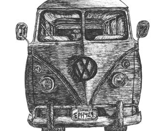 Items similar to Volkswagen T1 Original Car Drawing Instant Download ...