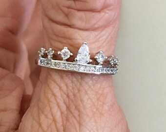 Heart crown ring | Etsy