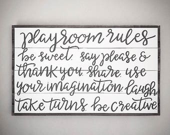 Playroom Rules Sign. Childrens Wall Art. Kids Room Decor.