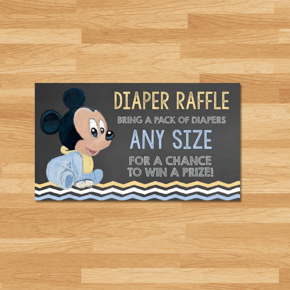 Baby Mickey Mouse Baby Shower Diaper Raffle Card Chalkboard