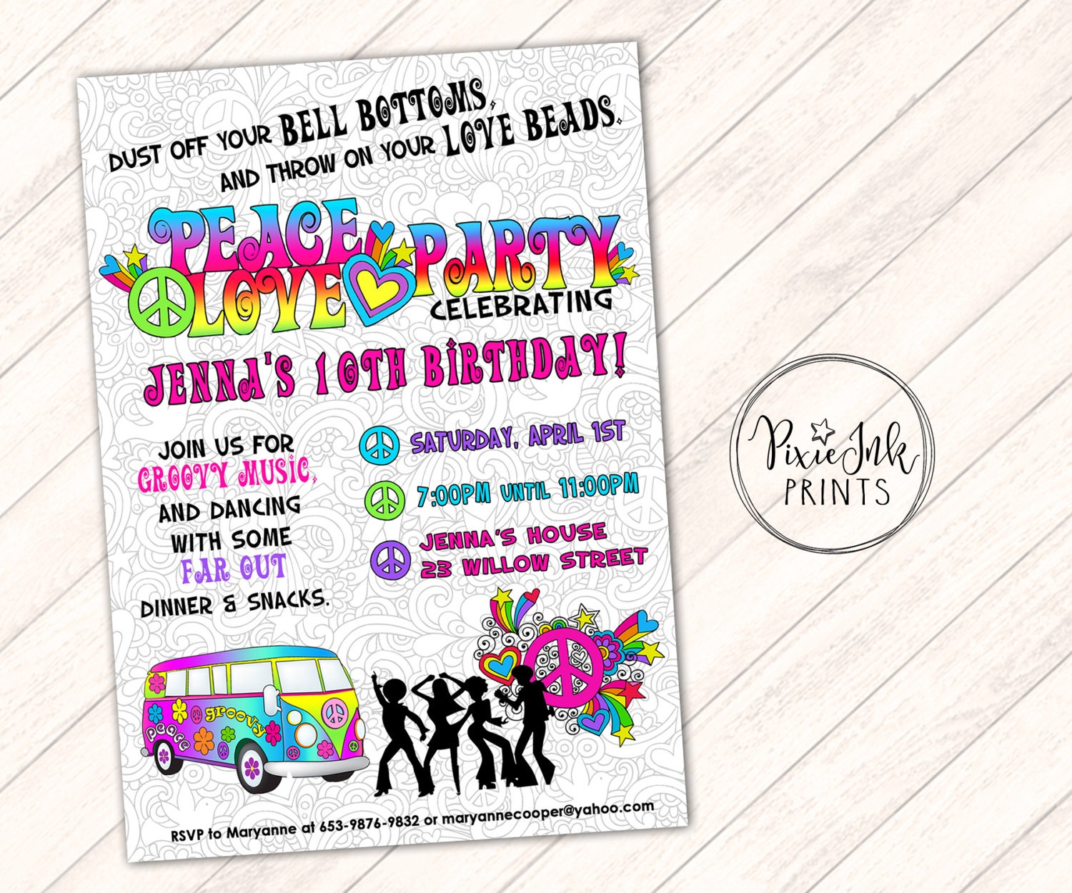 Peace Love Party Invitation Hippie Party Invitation Groovy