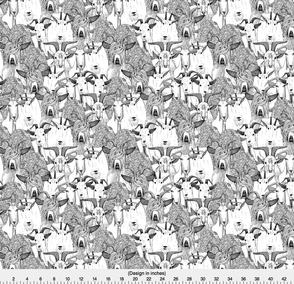 Goat Fabric Just Goats Black White By Scrummy Goat Ink