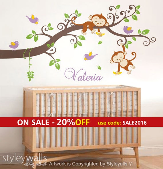 Monkey Tree Wall Decal Monkey Branch Wall Decal by styleywalls