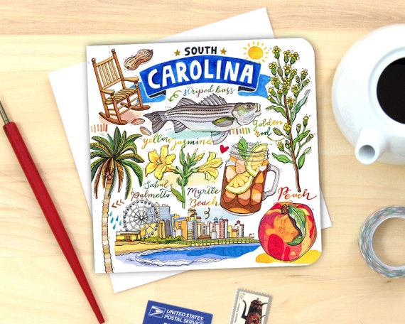 South Carolina Card. Single or Pack of 4.