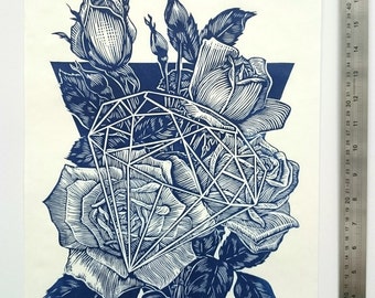 Woodcut flowers | Etsy