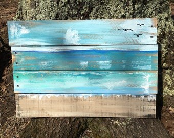 Beach Pallet art Nautical decor Beach painting rope accent