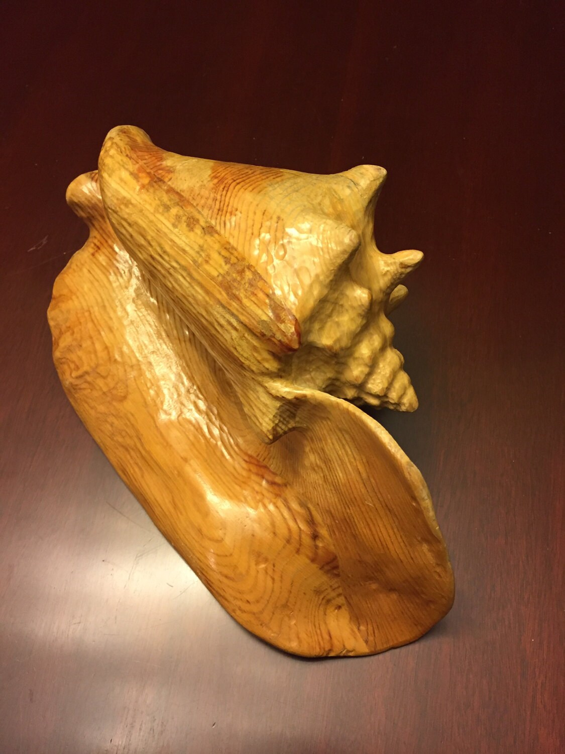 Carved Wood Conch shell, unique Beach decor, large carved wooden shell ...