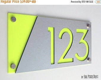 Modern House Numbers Rectangle Concrete with Blue by SolPixieDust