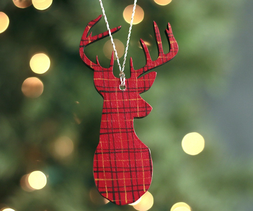 Stag Head Ornament Personalized Christmas Ornament Red