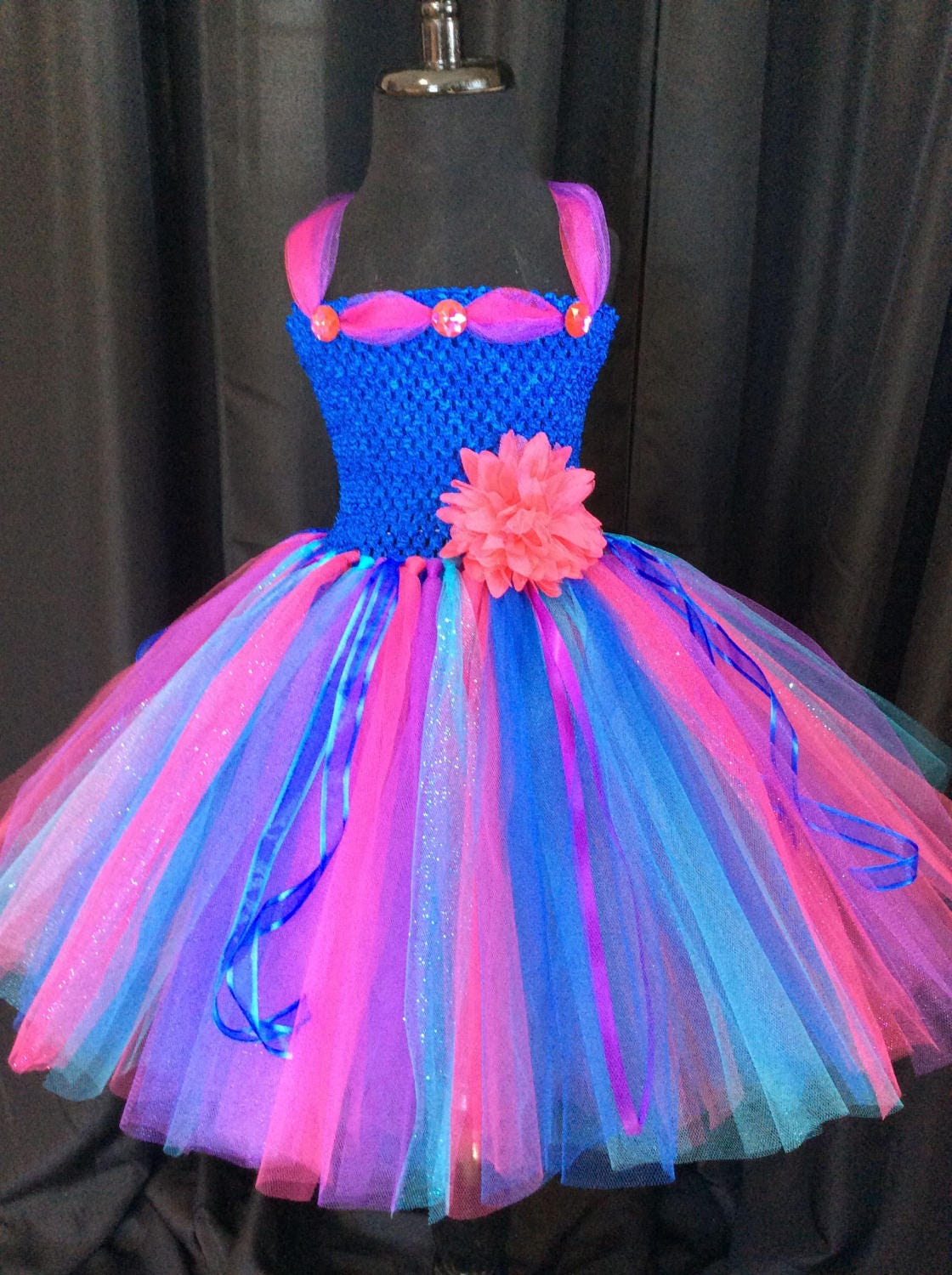 Bright multi-color princess tutu dress royal blue fuchsia
