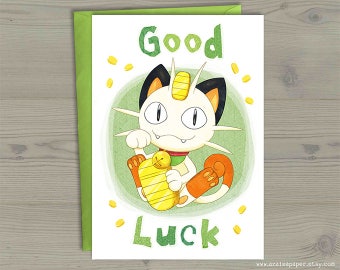 Good luck cat card | Etsy
