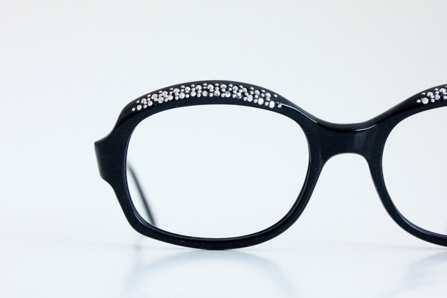 Vintage 60s French Black Rhinestone Cat Eye Eyeglasses