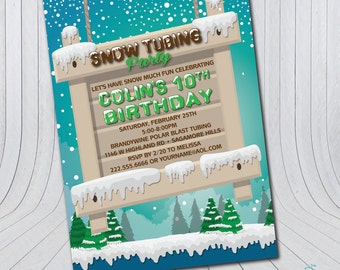 Snow Skiing Birthday Party Invitation printable birthday
