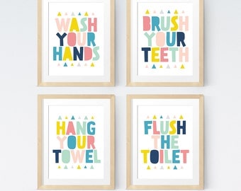 Kids Bathroom Wall Art. Bathroom Rules PRINTABLES. Brush Wash