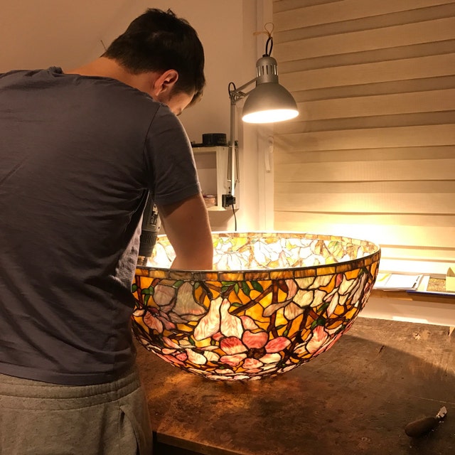 Tiffany Odyssey stained glass lamps and custom by AzaleaLampStudio