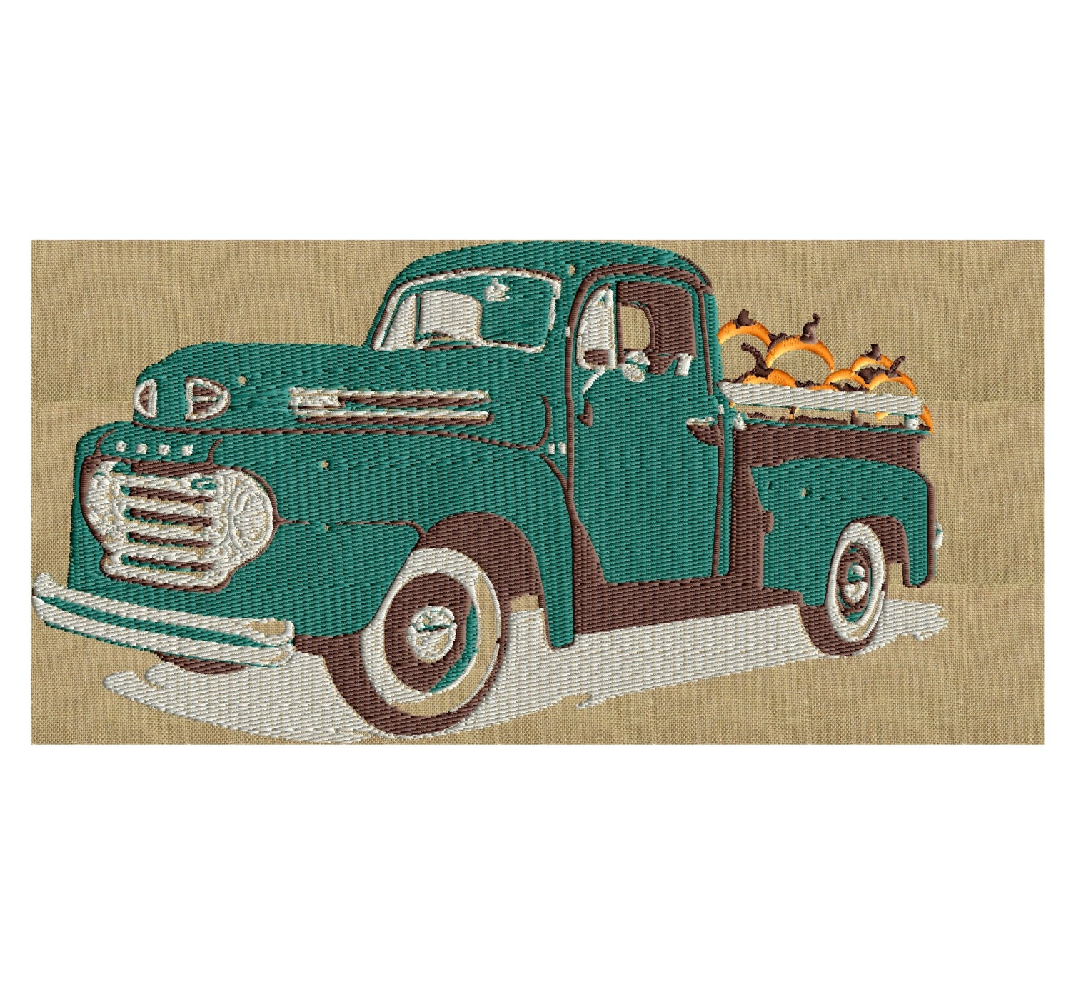 Retro Ford Pickup truck with pumpkins EMBROIDERY DESIGN file