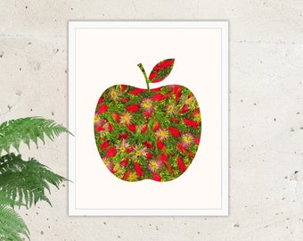 Red apple print | Etsy